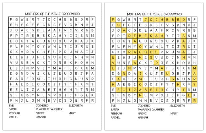 Mothers of the Bible Crossword Puzzle - Free Printable - Kids Bible Lessons